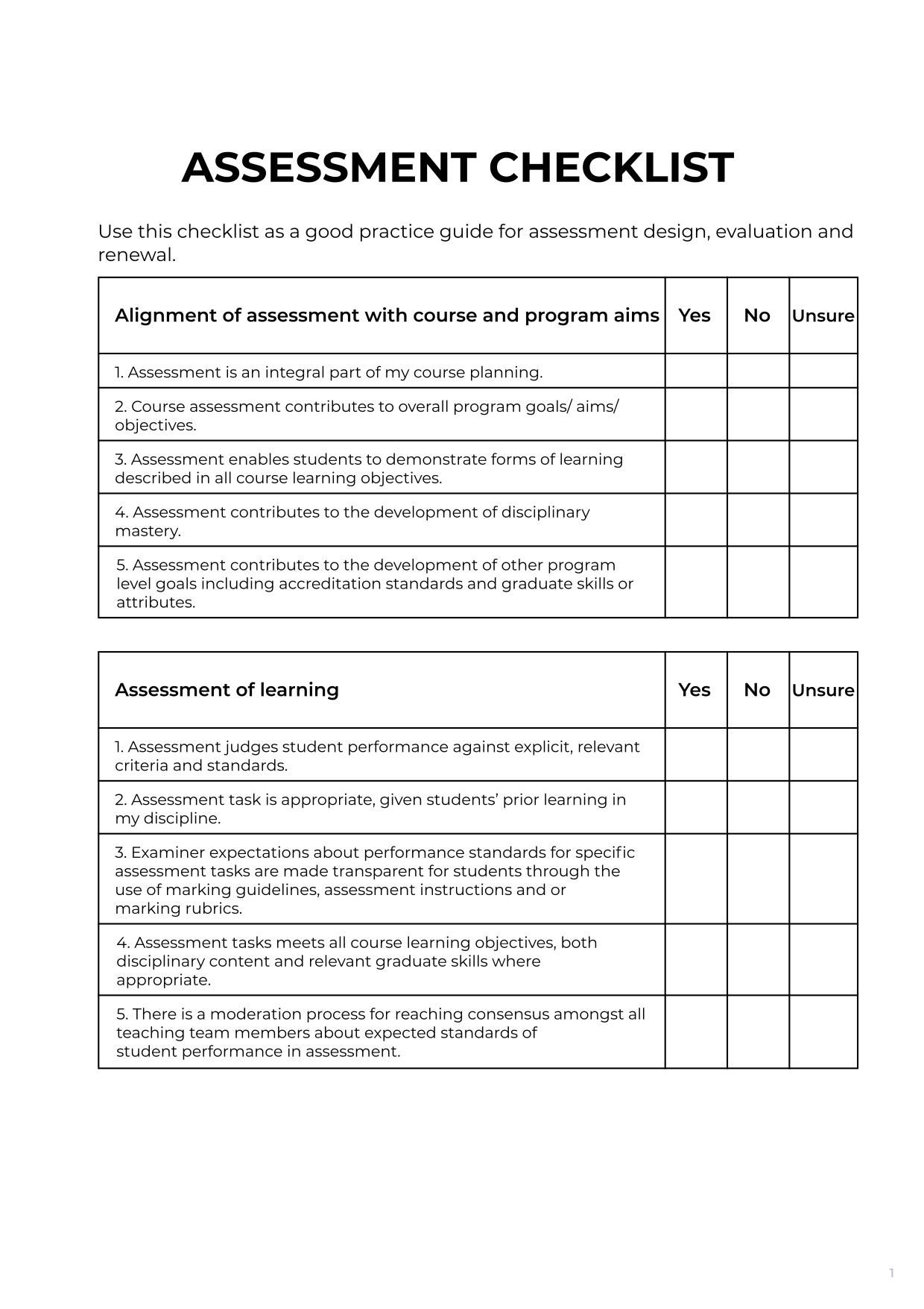 Assessment Checklist Template | Fill and sign online with Lumin